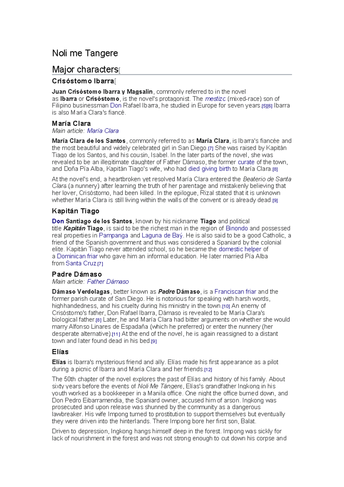 Major Characters TO NOLI ME TANGERE AND EL FILIBUSTERISMO - Noli me ...