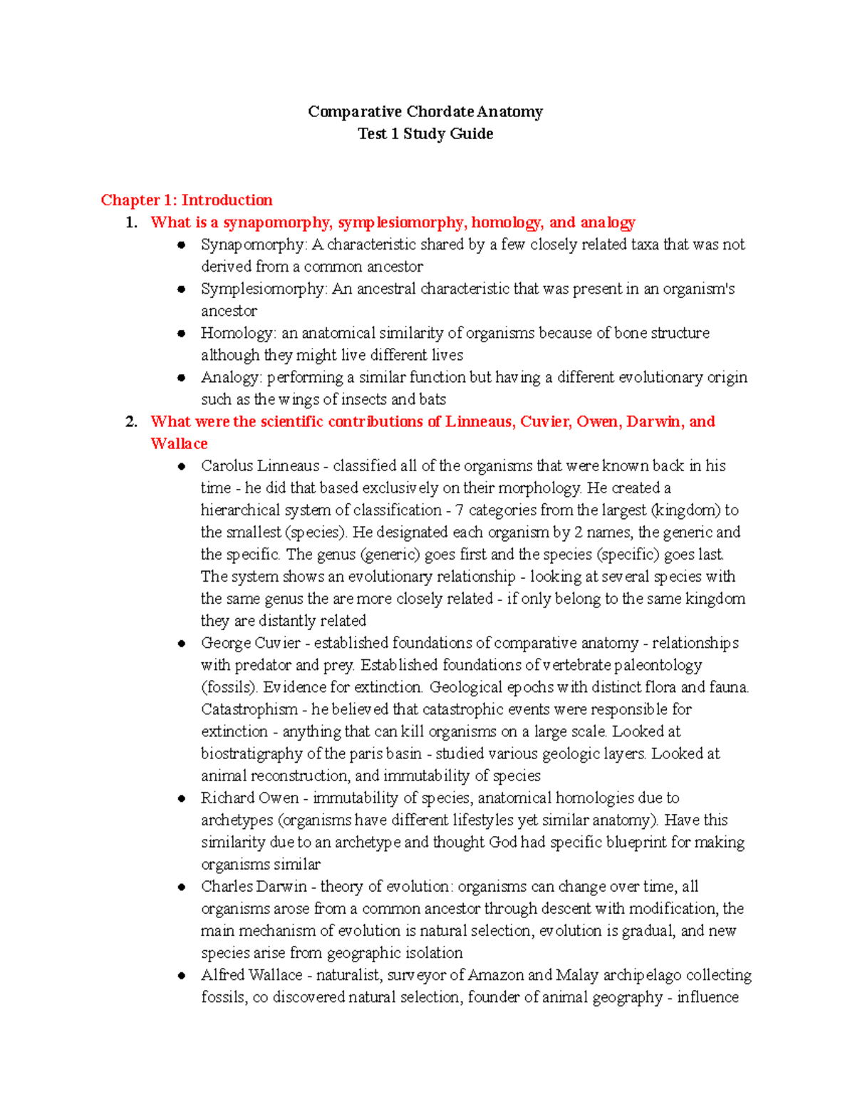 Chordate study guide 1 - Comparative Chordate Anatomy Test 1 Study ...