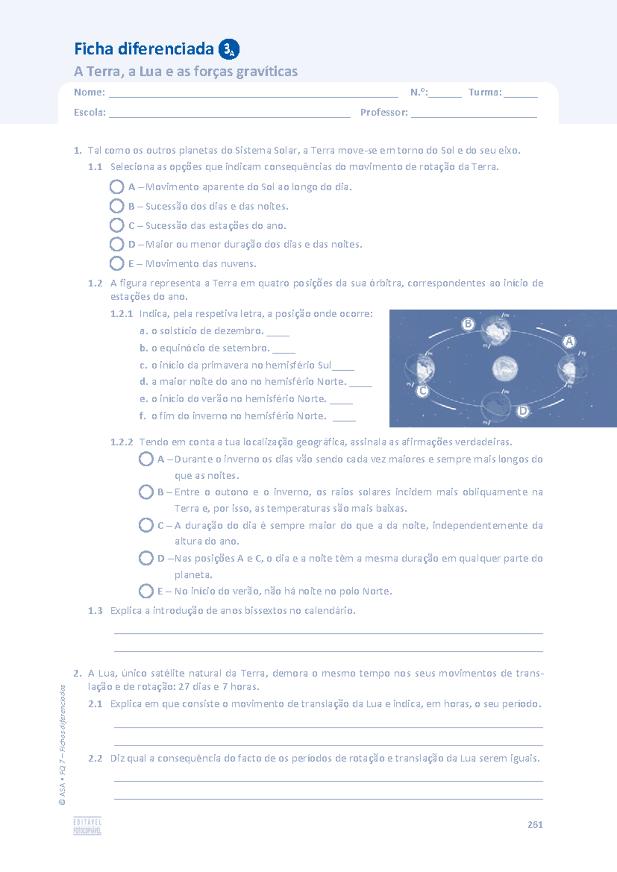 Ficha 3A FQ - Ficha diferenciada A Terra, a Lua e as forças gravíticas ...