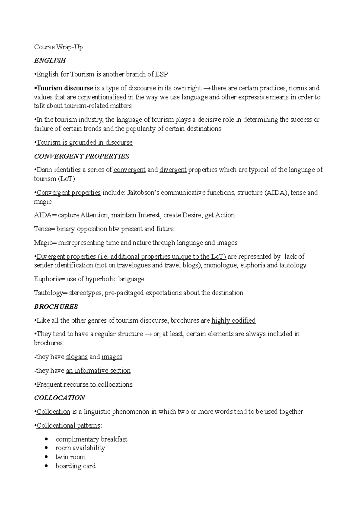 Course Wrap Up english for tourism - Course Wrap-Up ENGLISH •English ...