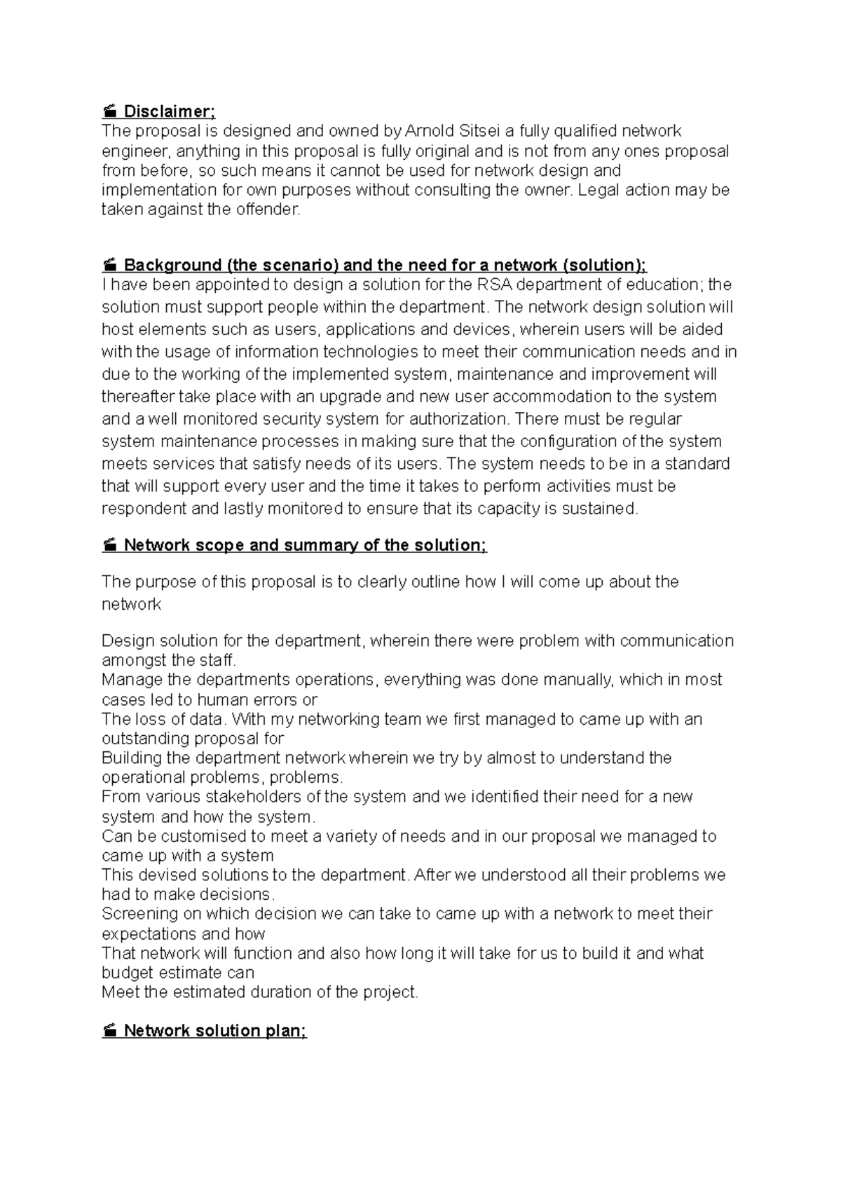 Con network design POE - Disclaimer; The proposal is designed and owned ...