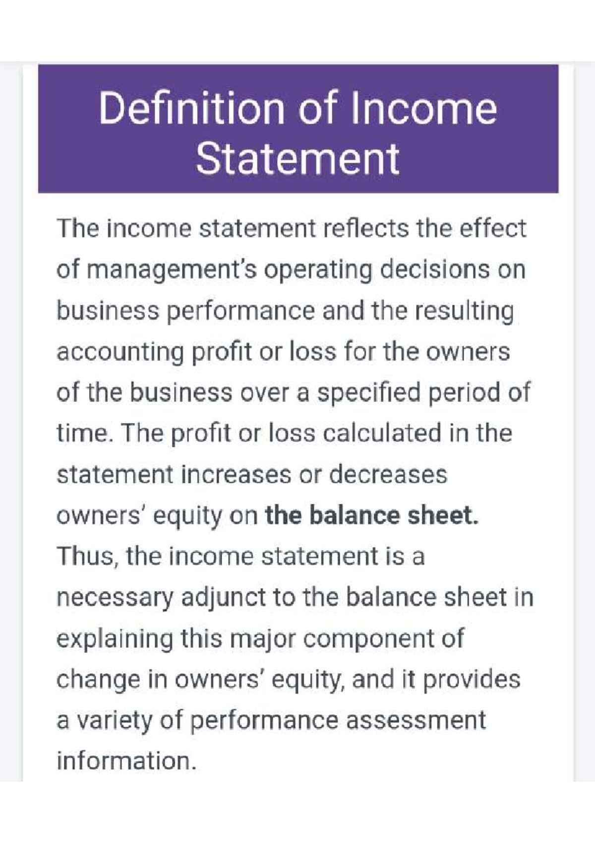 2 - Helpful material. - Definition of Income Statement The income ...