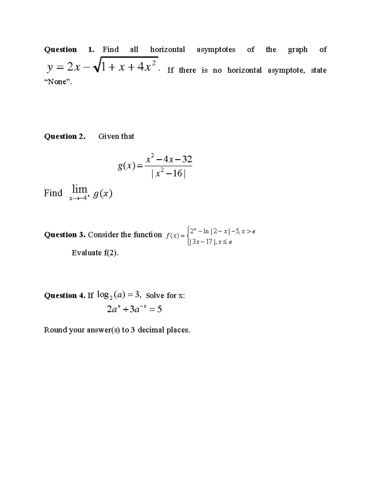 Practice Questions (Test 1) - Question 1. Find all horizontal ...