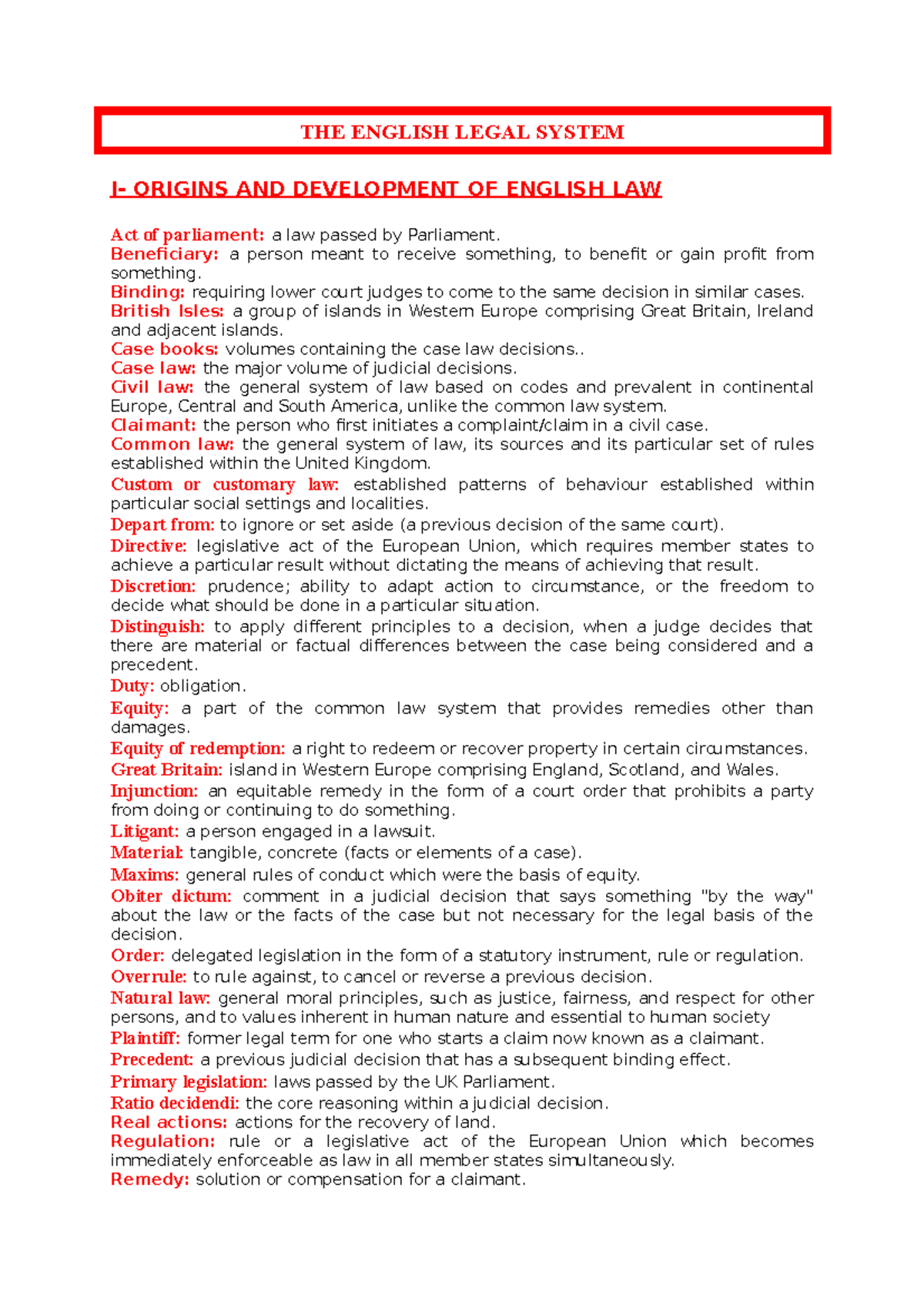 THE English Legal System key words - THE ENGLISH LEGAL SYSTEM I ...