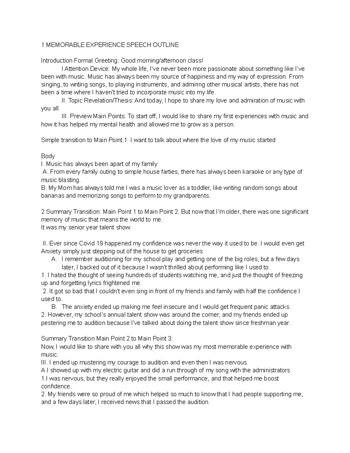 Untitled document - public speaking outlines/notes - 1 MEMORABLE ...