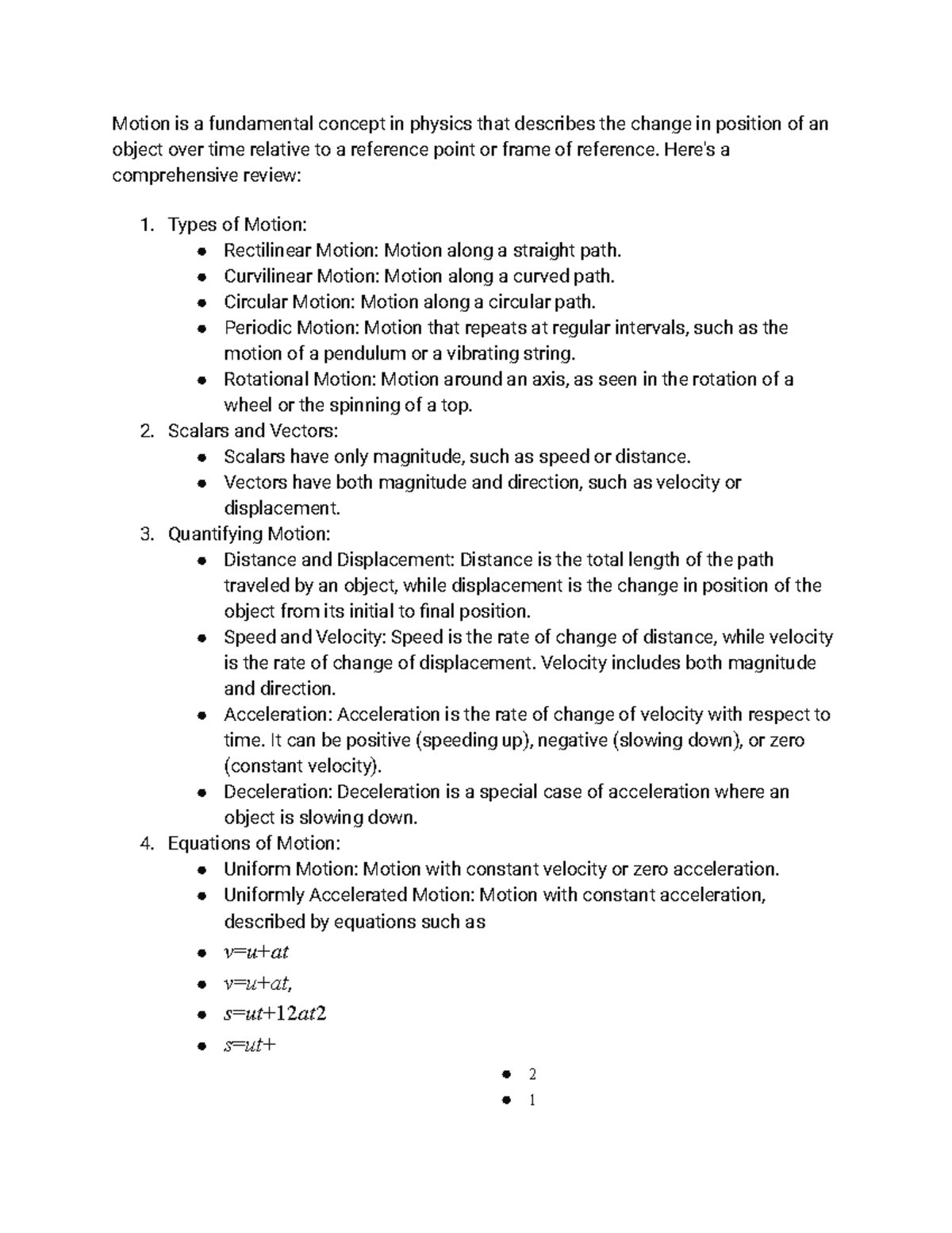 Motion Reviewer - Motion is a fundamental concept in physics that ...