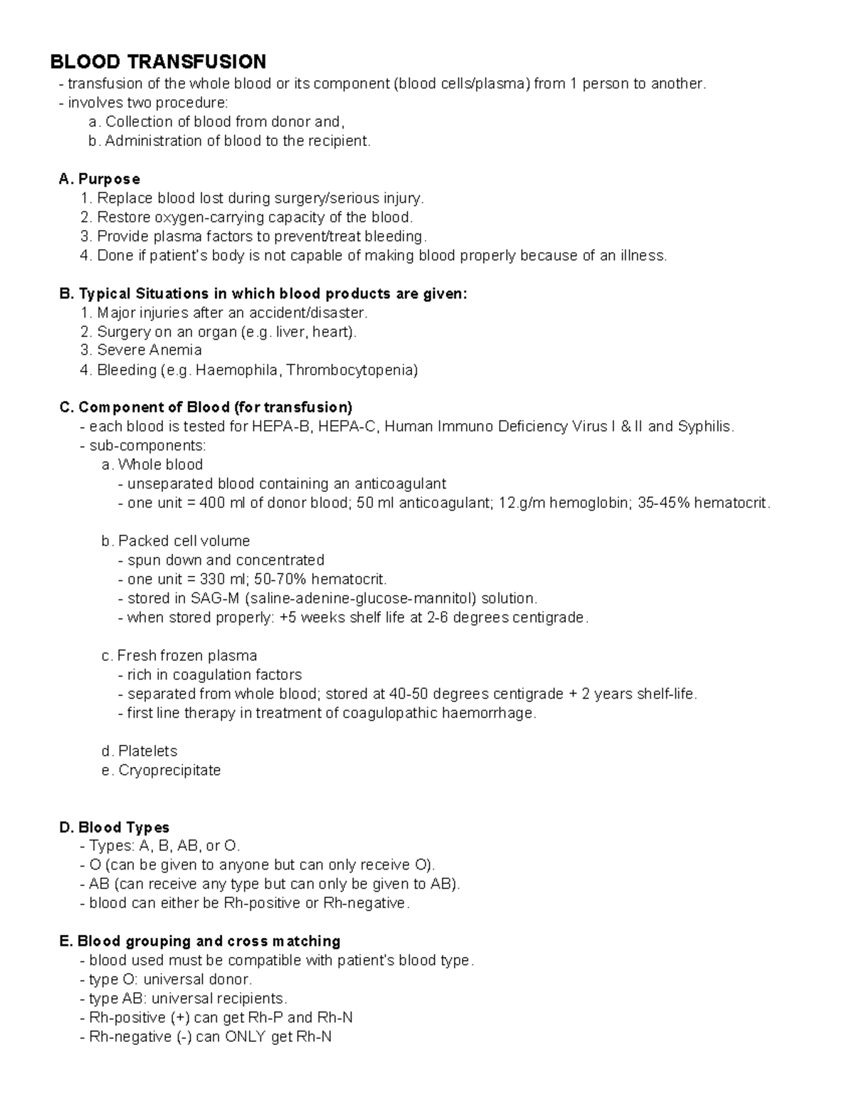 BS nursing : Blood Transfusion Note - BLOOD TRANSFUSION - transfusion ...