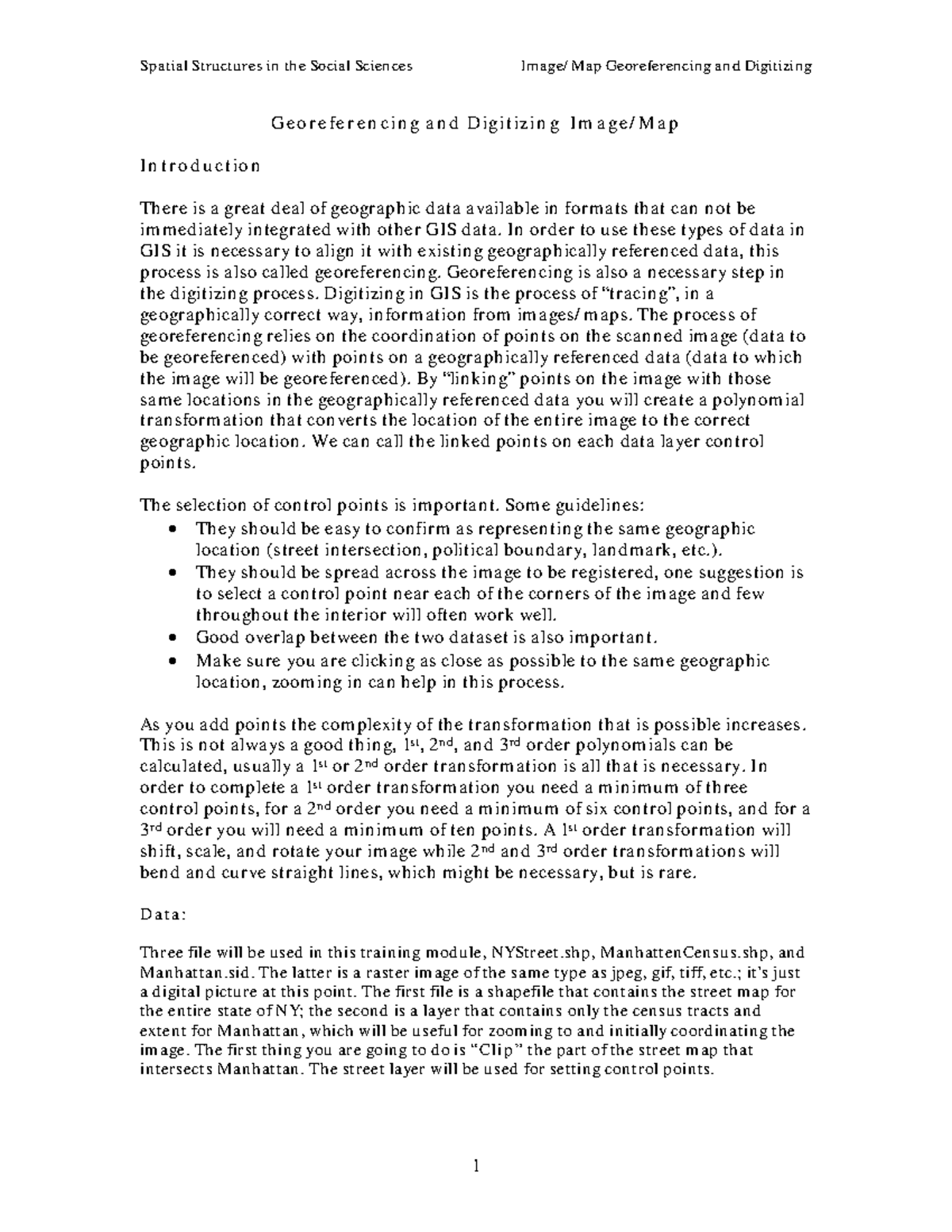 Georeferencing and Digitizing in Arc GIS - Spatial Structures in the ...