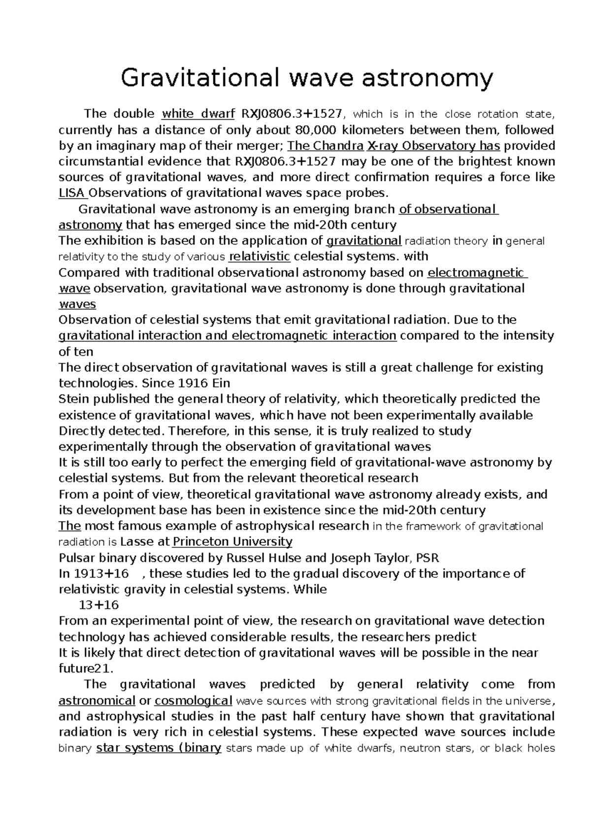 Gravitational wave astronomy - Gravitational wave astronomy is an ...