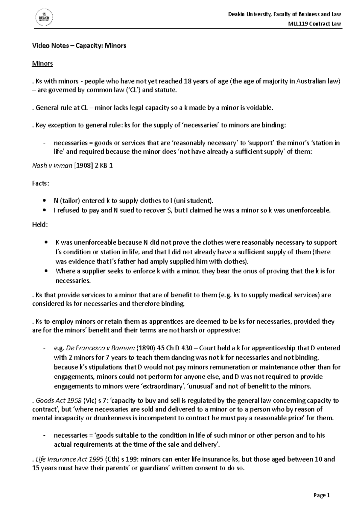 Video Notes 5 - Minors - Video Notes – Capacity: Minors Minors . Ks ...