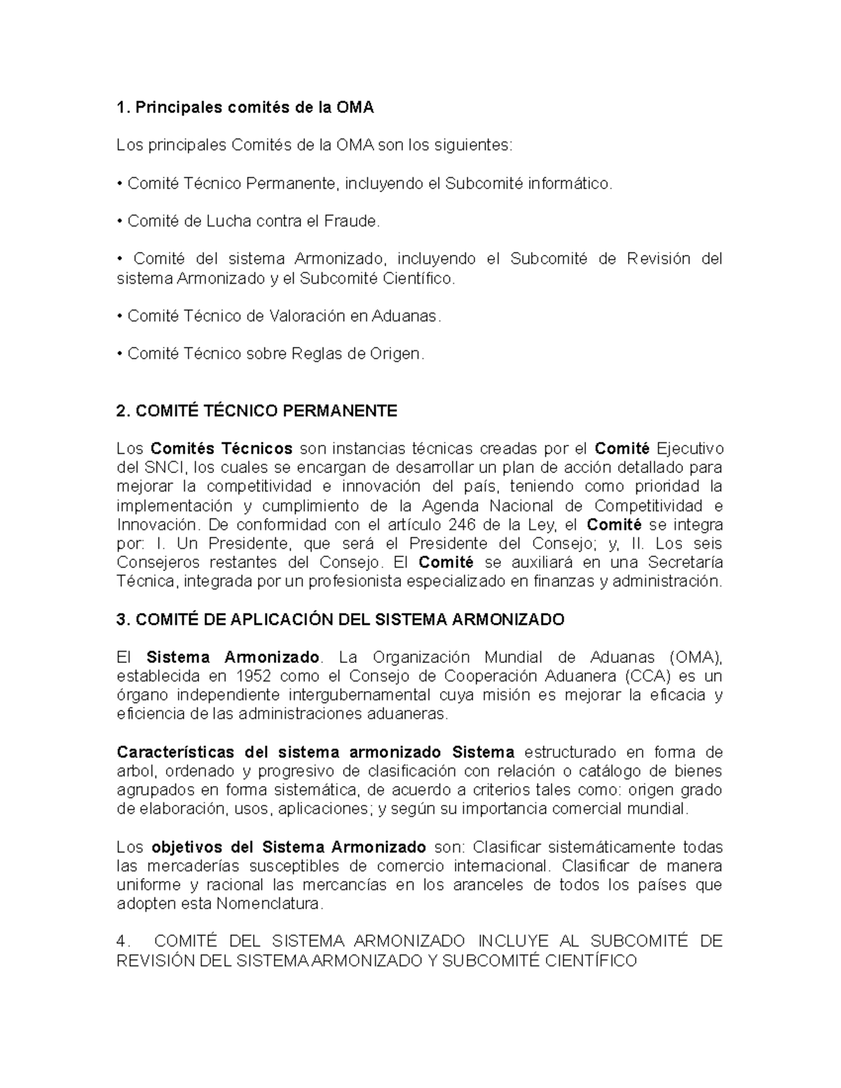 Tarea OMA - ¿Qués el OMA? Aduanería y leyes - 1. Principales comités de la OMA Los principales ...