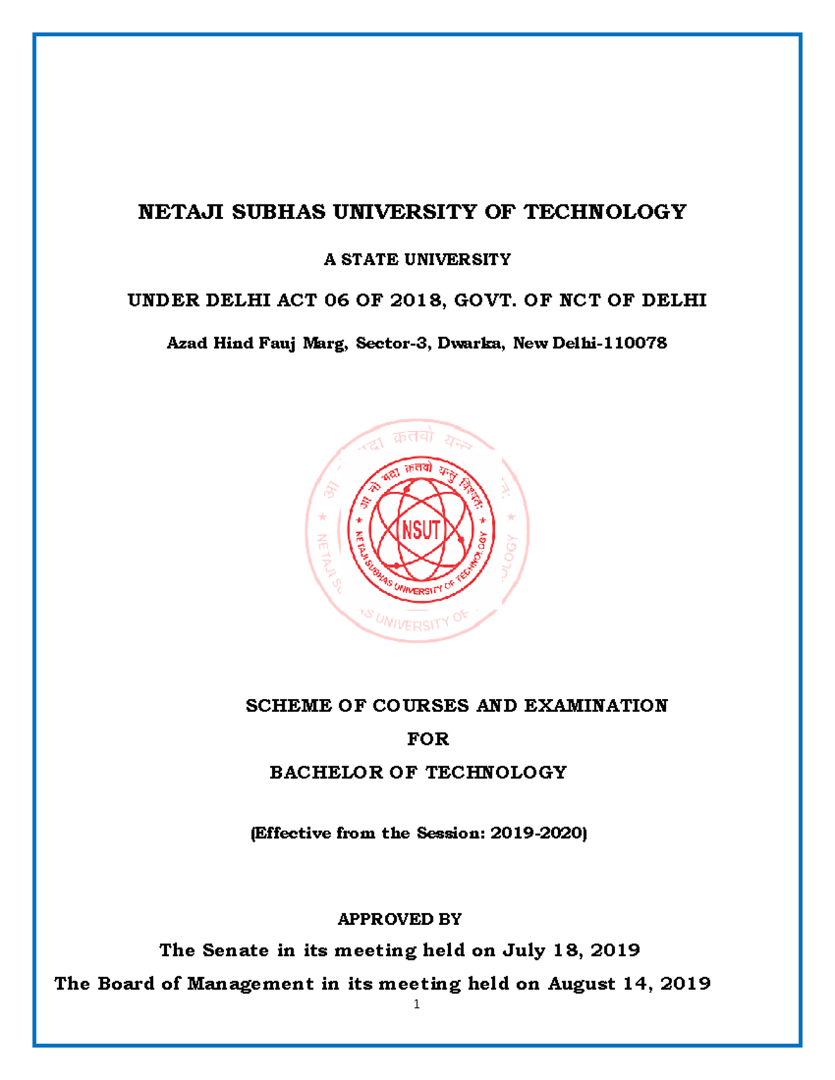 Scheme Of Learning And Syllabusfirst Sem Btech Netaji Subhas University Of Technology A