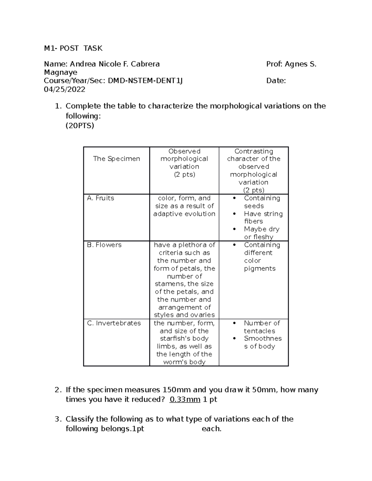 M1 - POST TASK-1 - m1 post task organic chemistry centro escolar university - M1- POST TASK Name ...
