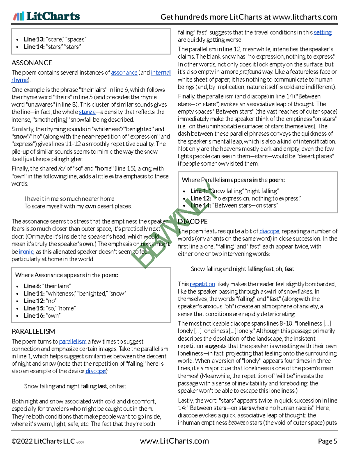 Lit Charts-desert-places 5 - Line 13: “scare,” “spaces” Line 14: “stars ...