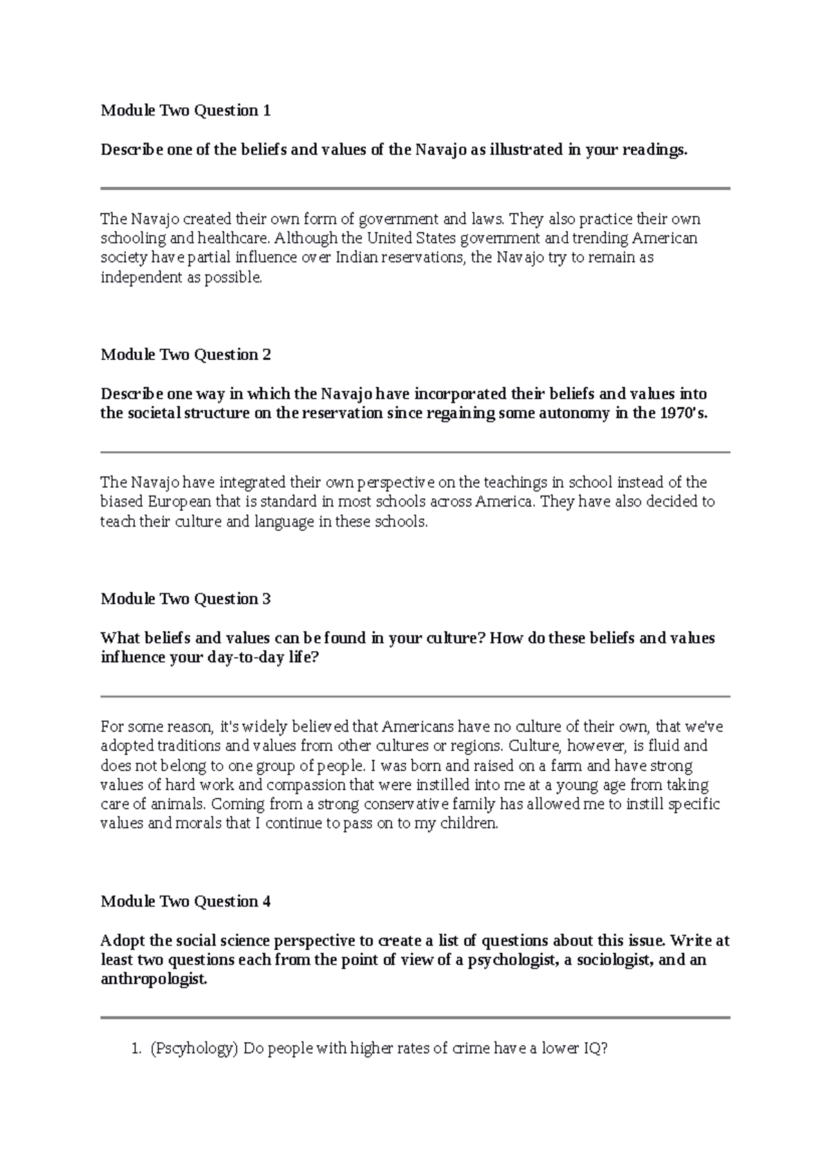 Module 2 short responses - Module Two Question 1 Describe one of the ...
