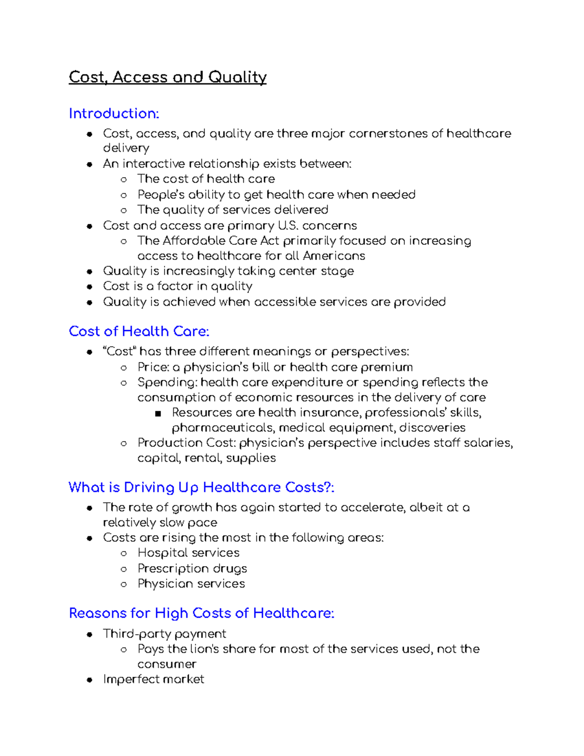 Cost, Access and Quality - Cost, Access and Quality Introduction: Cost ...