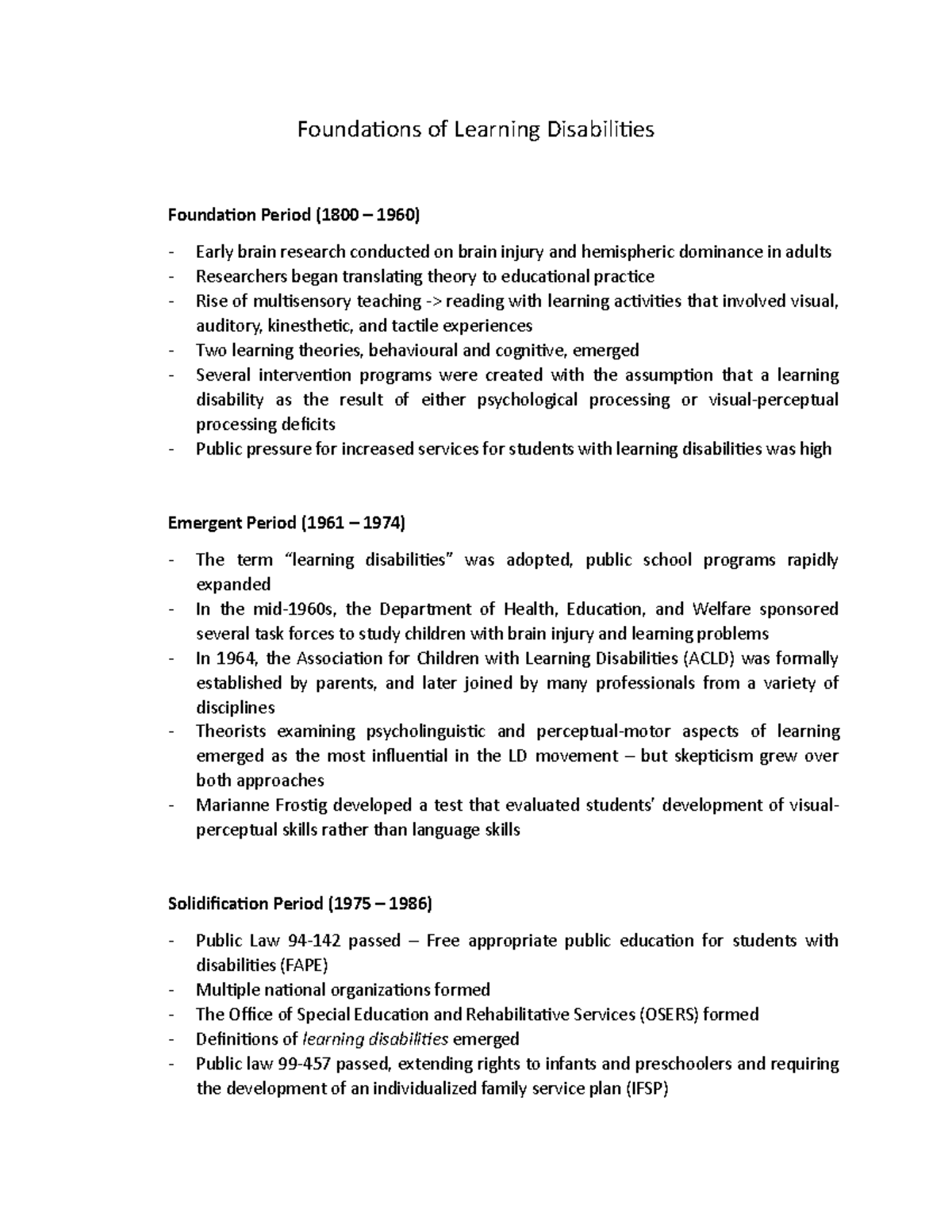 Unit 1: Foundations of Learning Disabilities. Chapter notes, must-know ...