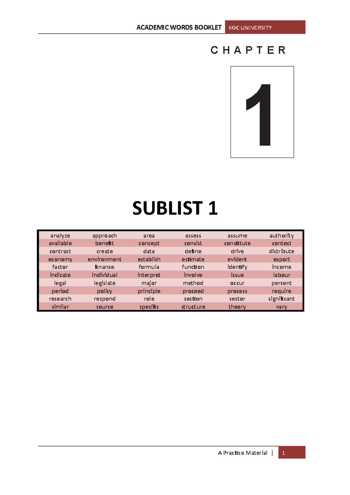Academic Words Booklet - Sublist1 - C H A P T E R 1 SUBLIST 1 analyze ...