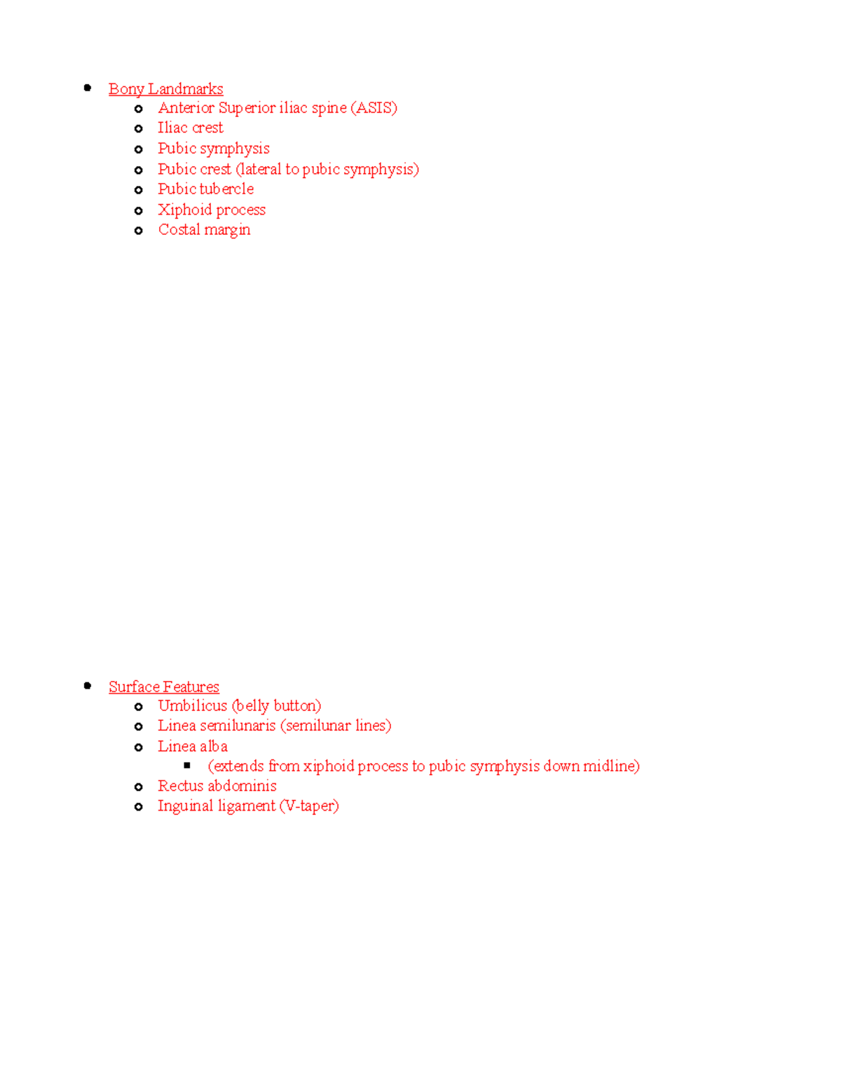 Anterior Abdominal Wall - Bony Landmarks o Anterior Superior iliac ...