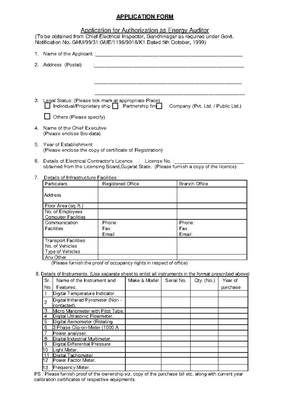 Form of authorisation of energy auditor - APPLICATION FORM Application ...