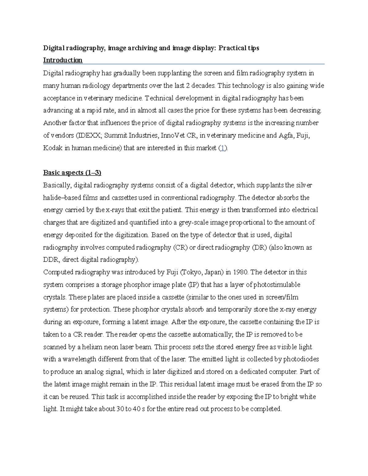 Digital radiography, image archiving and image display - This ...