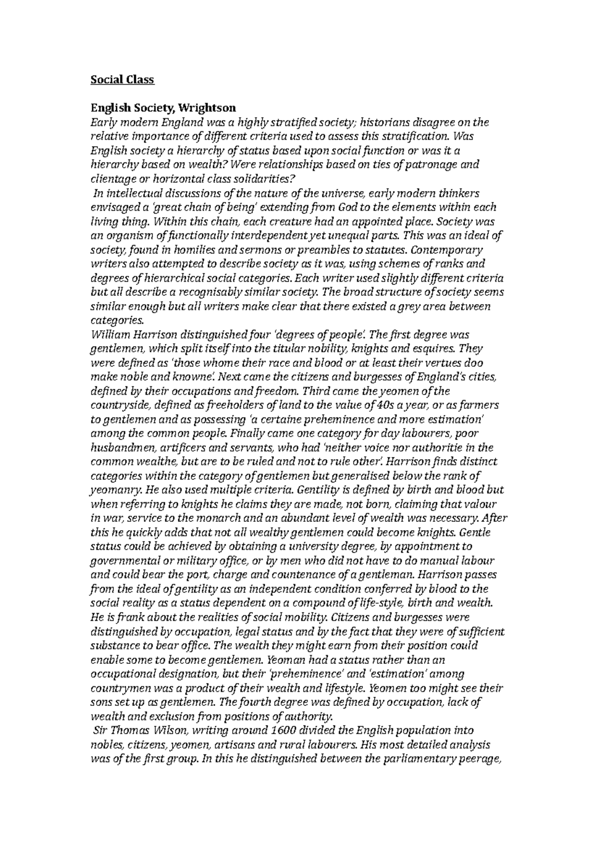Social Class 1500-1750 - Social Class English Society, Wrightson Early ...