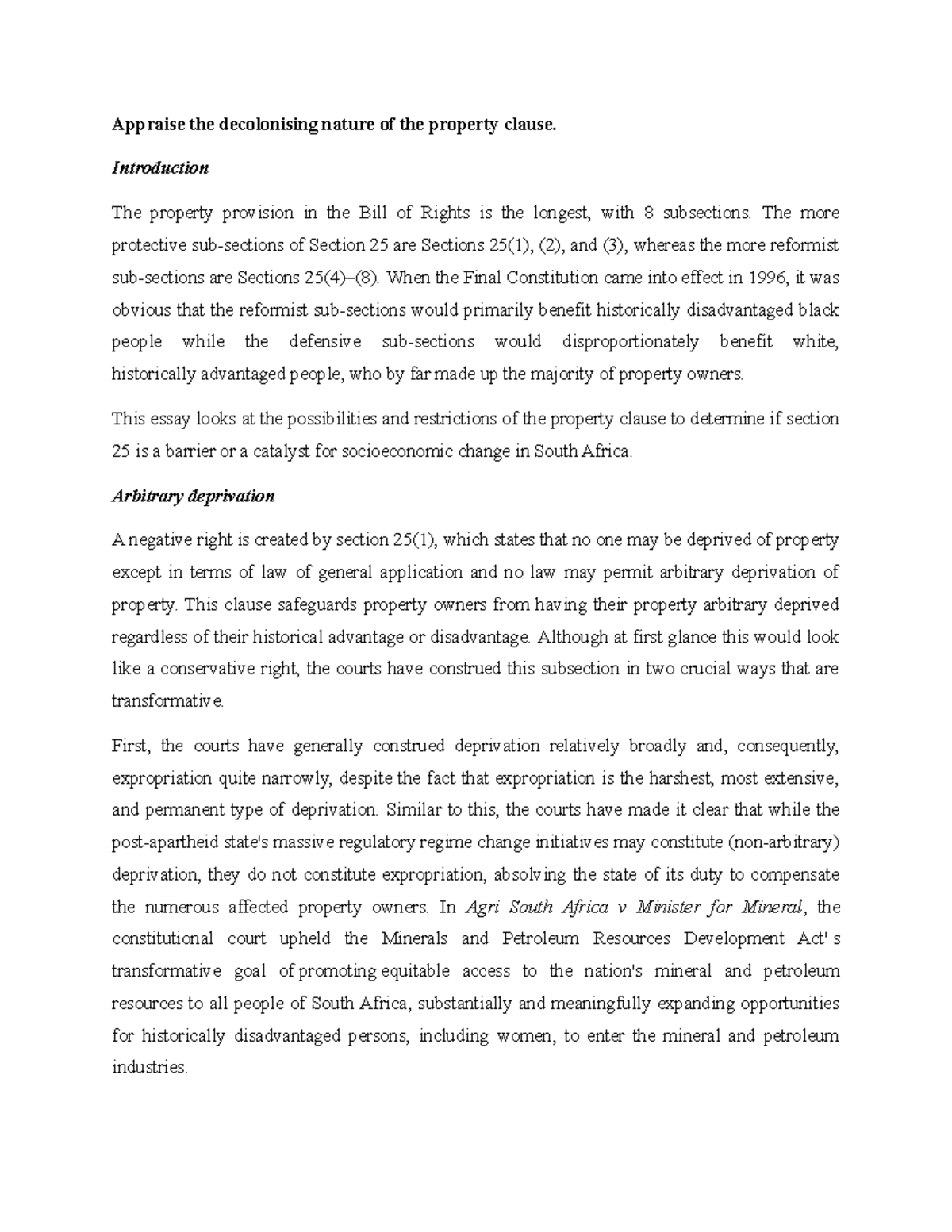 Property assignment - Appraise the decolonising nature of the property ...