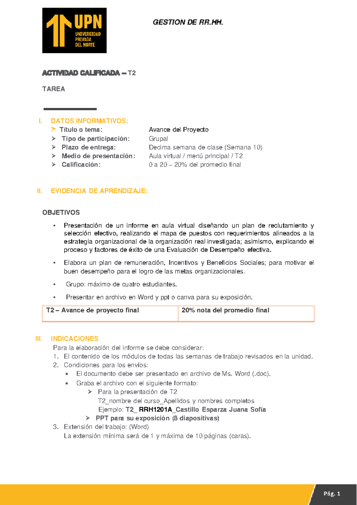 Actividad Calificada T2 - RRH1201A - ACTIVIDAD CALIFICADA – T 2 TAREA I ...