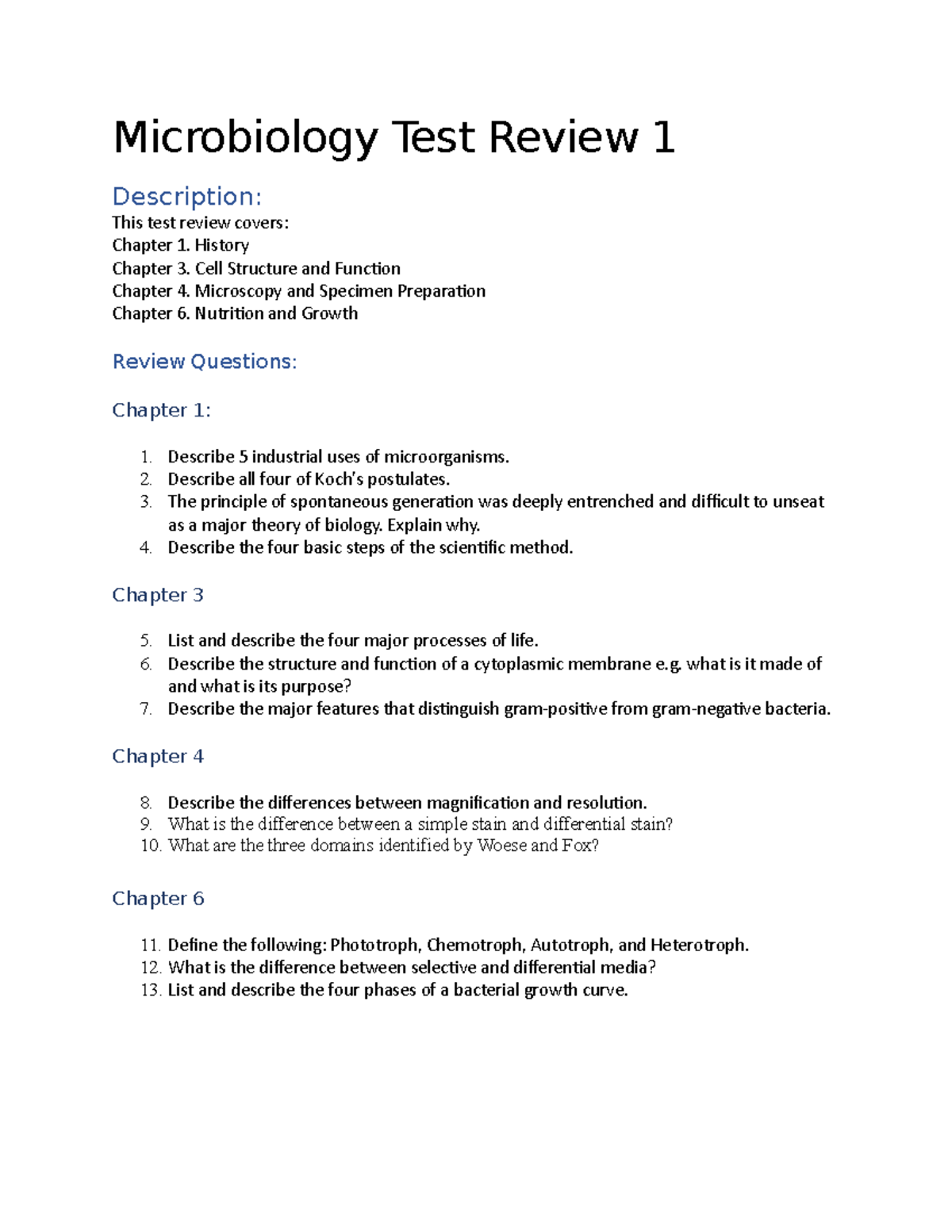 Microbiology Test Review 1 - History Chapter 3. Cell Structure and ...