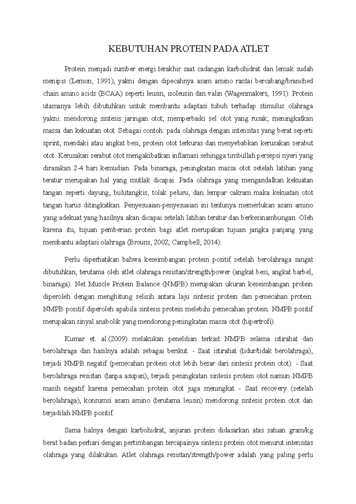 Kebutuhan Protein Pada Atlet - KEBUTUHAN PROTEIN PADA ATLET Protein ...