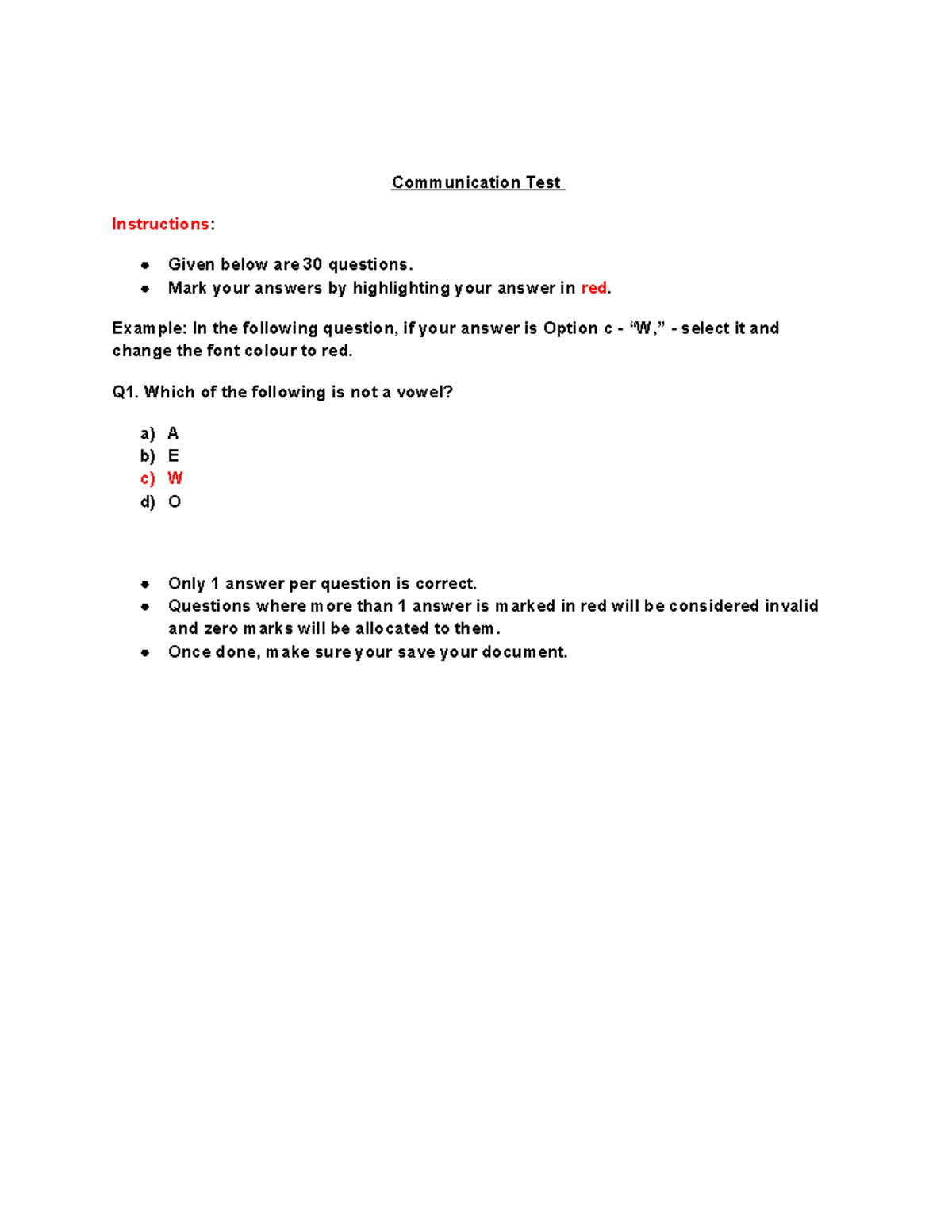 Final Communication Test - BC - Communication Test Instructions: Given ...