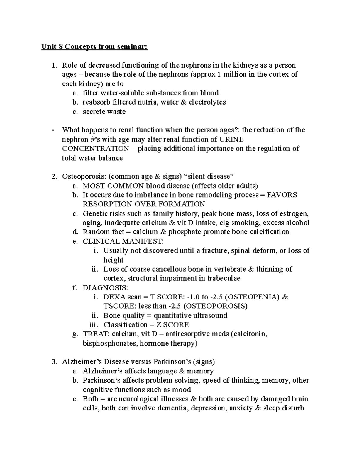 UNIT 8 patho review - Unit 8 Concepts from seminar: Role of decreased ...