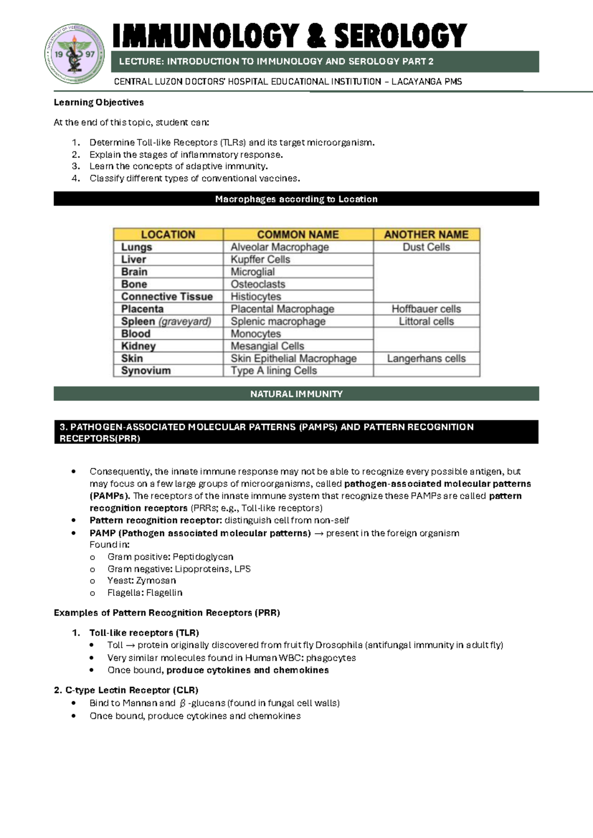 Immuno SERO 2 - IMMUNOLOGY & SEROLOGY LECTURE: INTRODUCTION TO ...