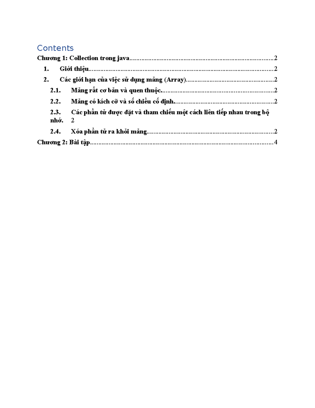 Collection-trong-java - Contents Chương 1: Collection trong - Studocu