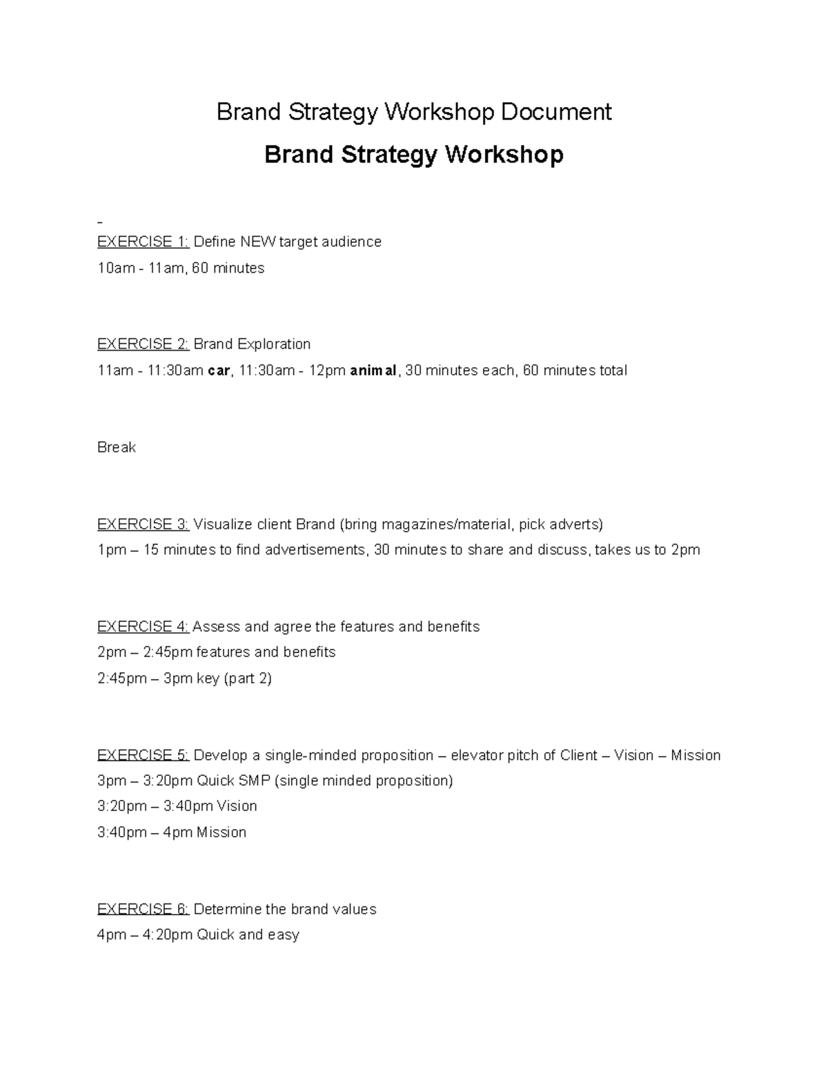 Branding Exercise - Brand Strategy Workshop Document Brand Strategy ...