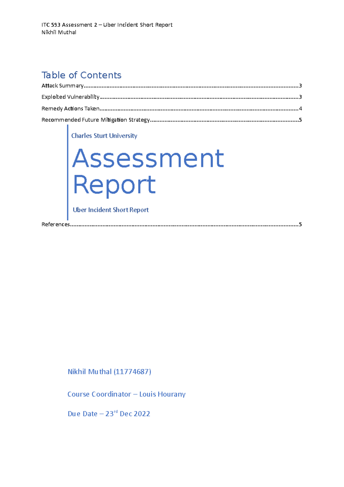 ITC 593 Assessment -2 Short Report - Nikhil Muthal Table of Contents ...
