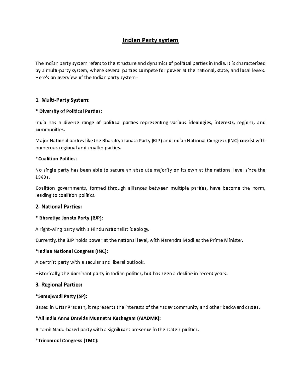 Party system - It is characterized by a multi-party system, where ...