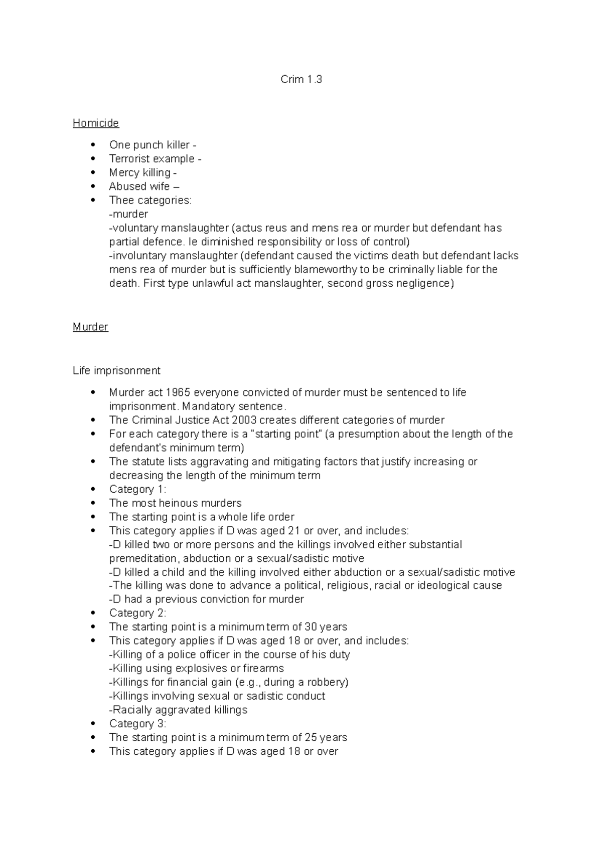 Criminal Law Homicide - Crim 1 Homicide One punch killer Terrorist ...
