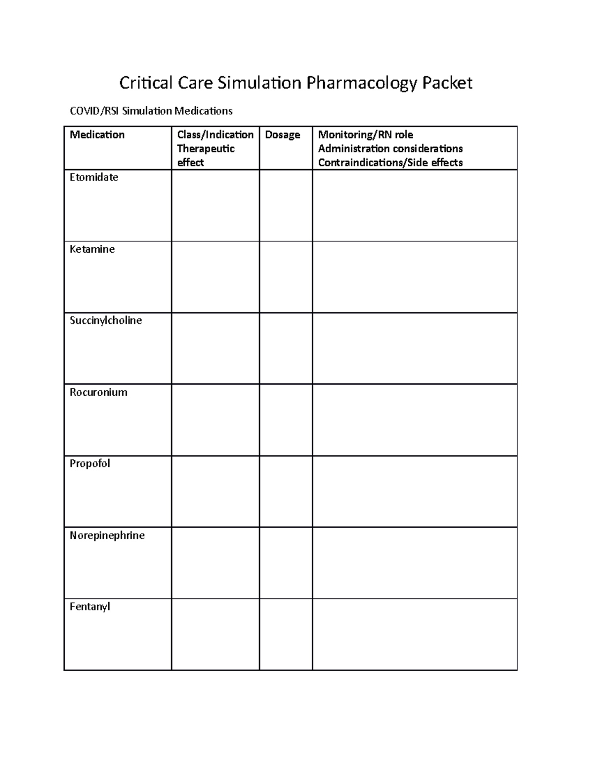 Sim Math Packet- Critcical care math questions - Critical Care ...