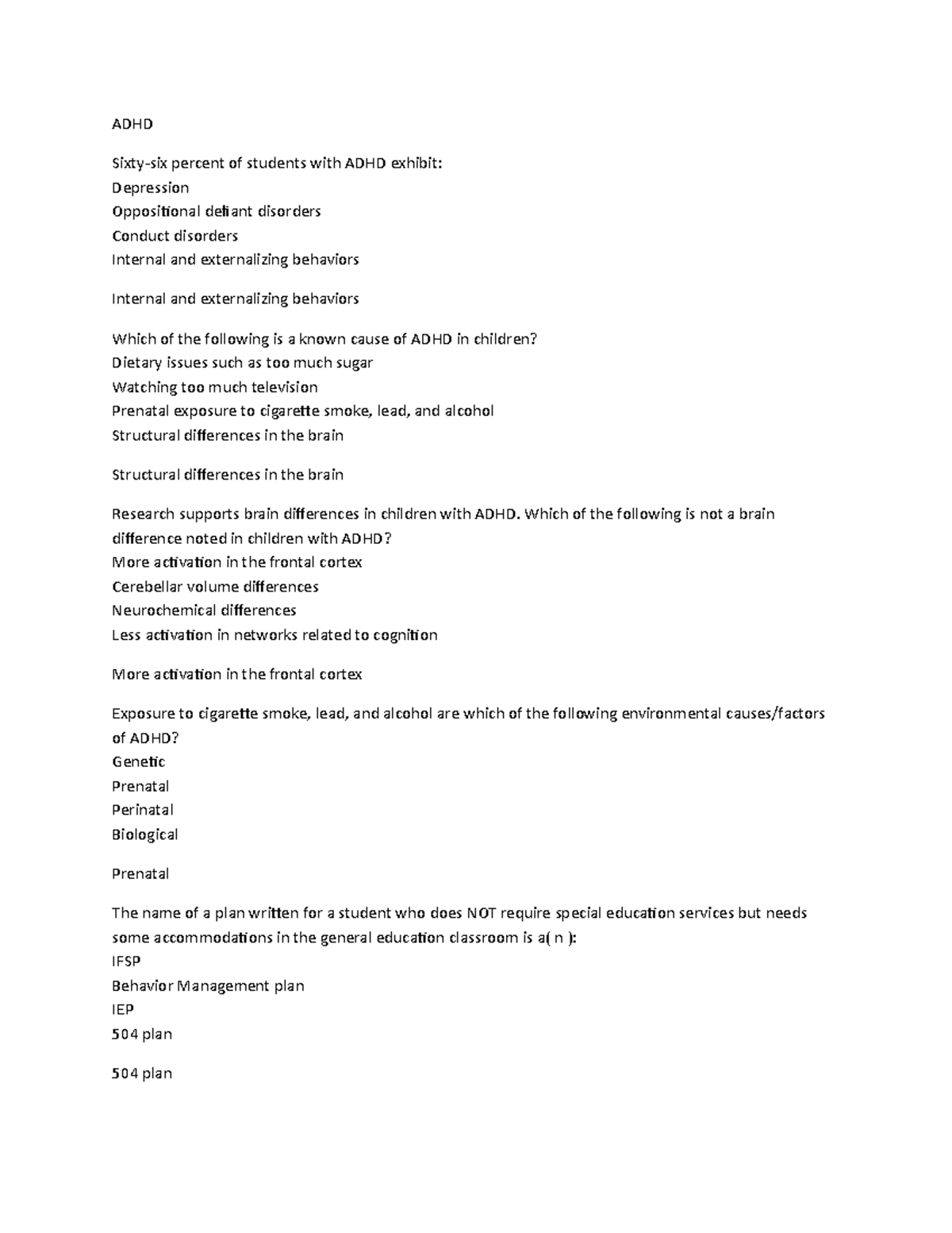 ADHD - Notes - ADHD Sixty-six percent of students with ADHD exhibit ...