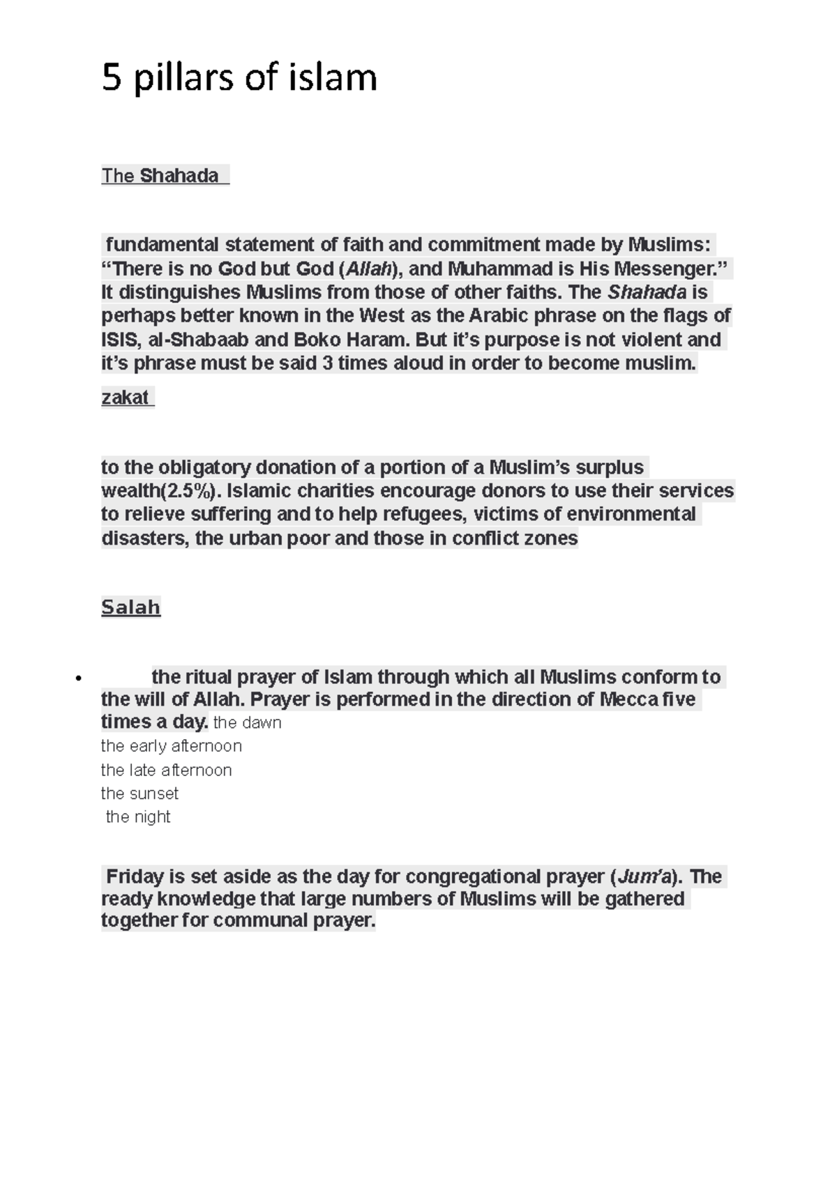 Pillars of islam - 5 pillars of islam The Shahada fundamental statement ...