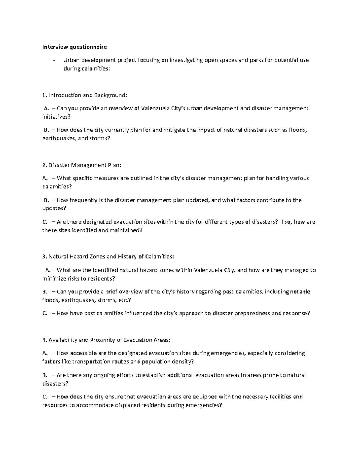 Interview-Questionares - Interview questionnaire - Urban development ...