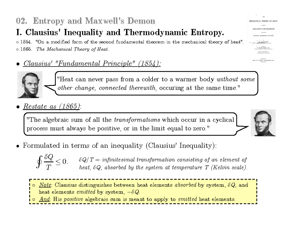 02 - 02. Entropy and Maxwell's Demon Clausius' "Fundamental Principle ...