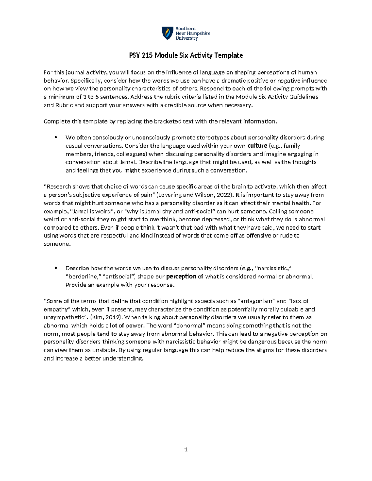 PSY 215 Module Six Activity Template hw - Specifically, consider how ...