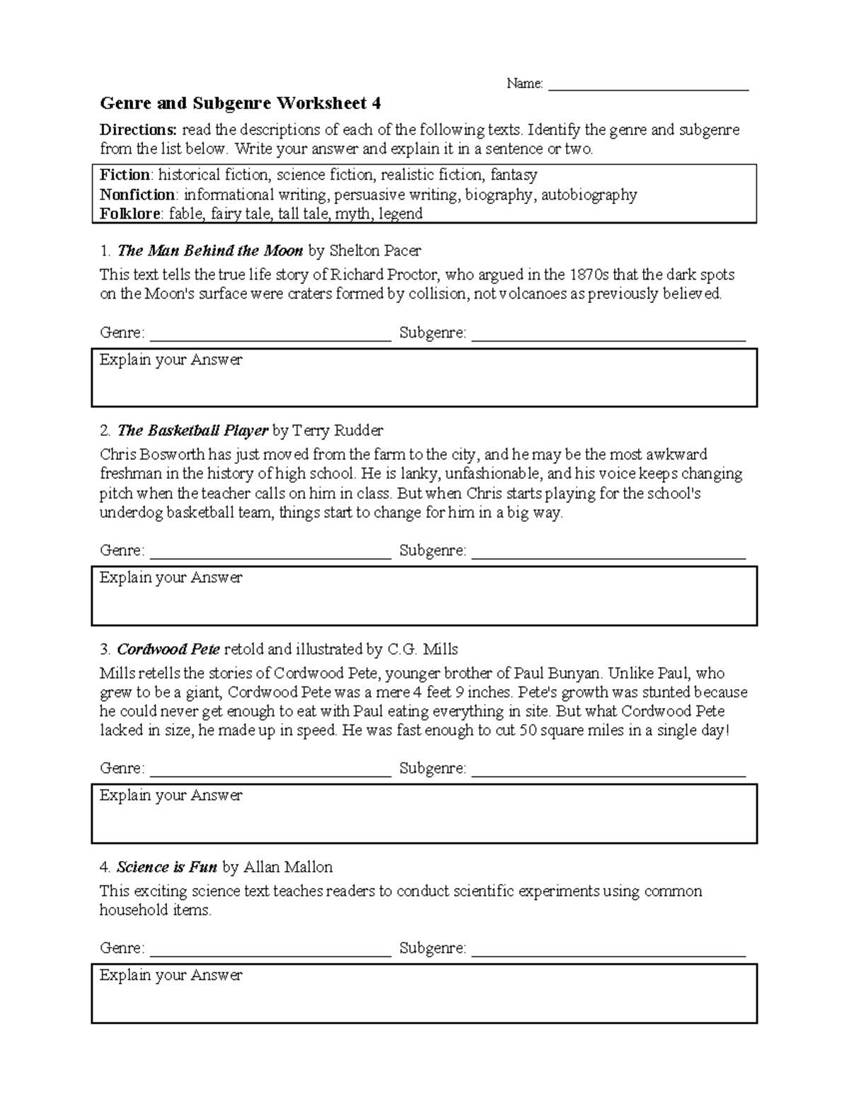 Genre-worksheet-04 - heyyy - Name: _____________________________ Genre ...