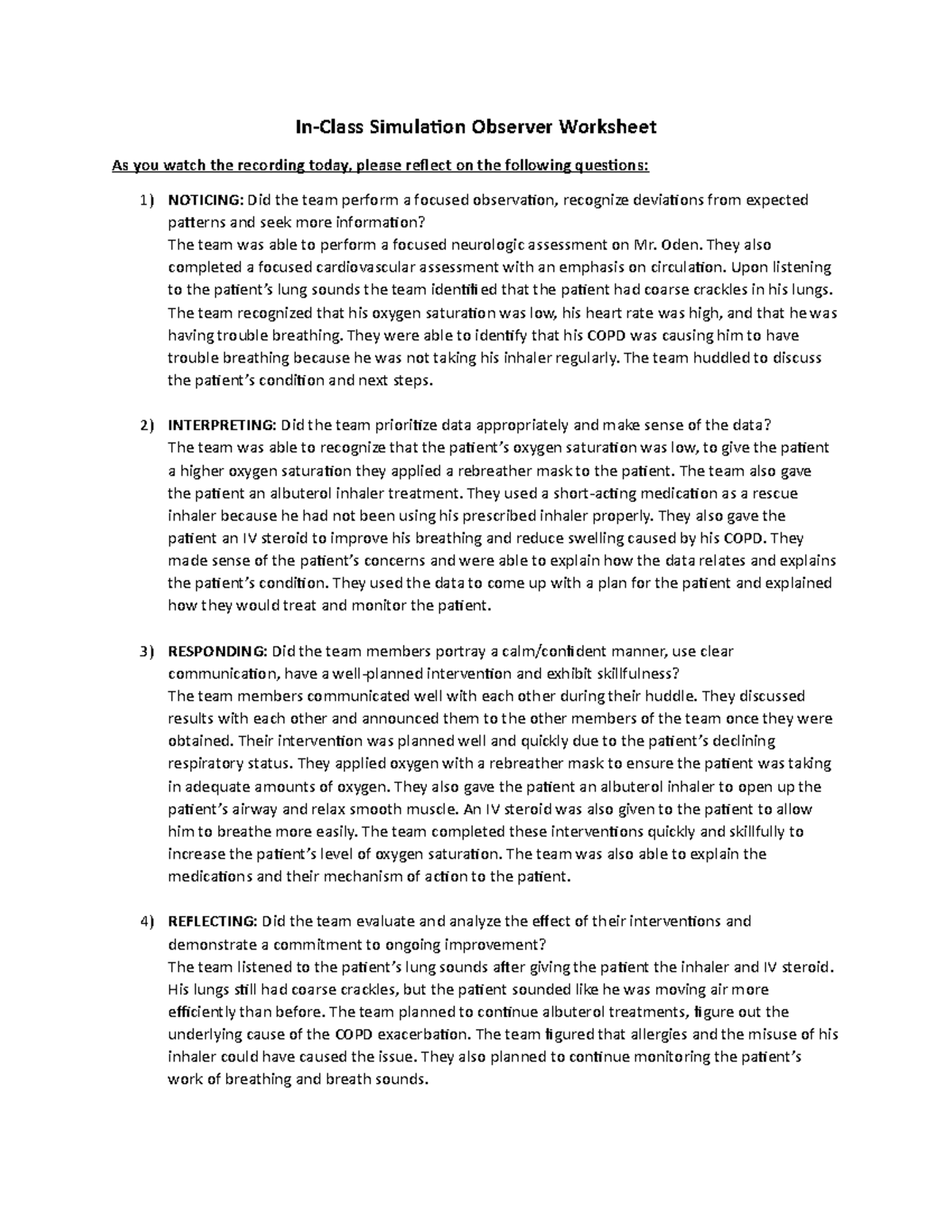 Observer Worksheet - patho 337 - In-Class Simulation Observer Worksheet ...