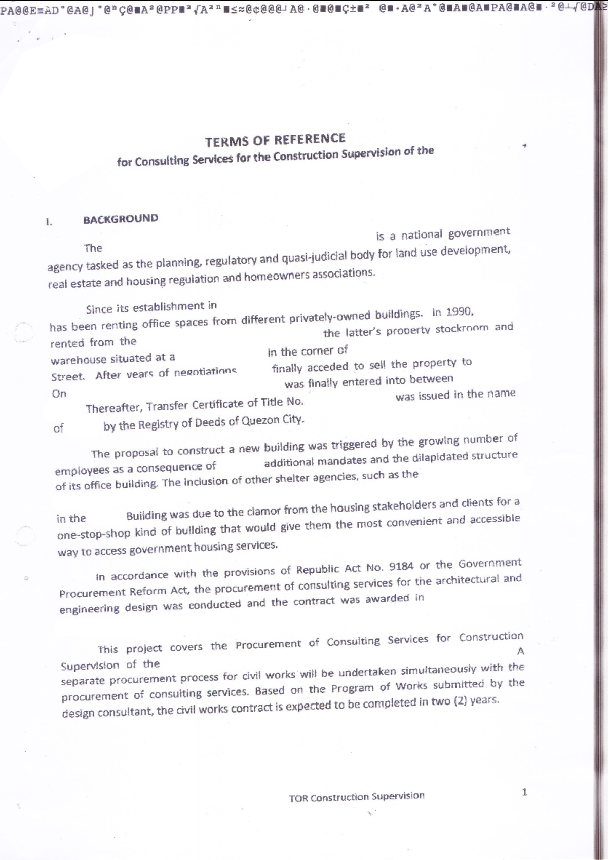 Sample TOR - Consulting Services (CM) - Construction Management - Studocu