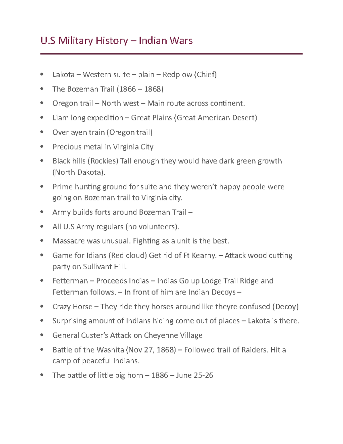 Indian Wars - Professor Woodworth - U.S Military History - U Military ...