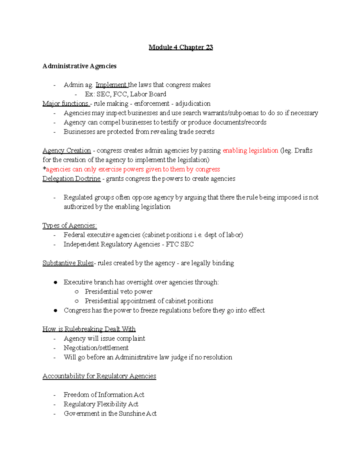 Business Law Administrative Agencies - Module 4 Chapter 23 ...