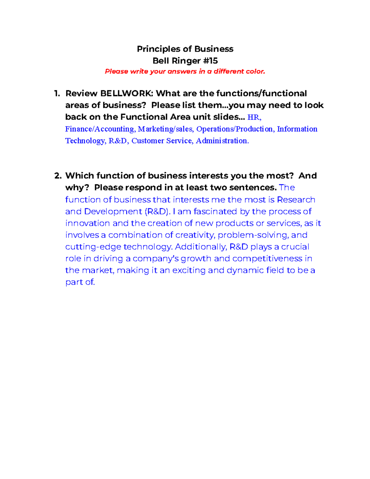 Bellwork #15 S1F20 - n.n m ./bn/ - Principles of Business Bell Ringer ...